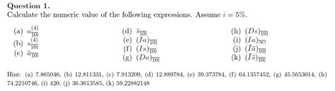 Solved Question 1 Calculate The Numeric Value Of The