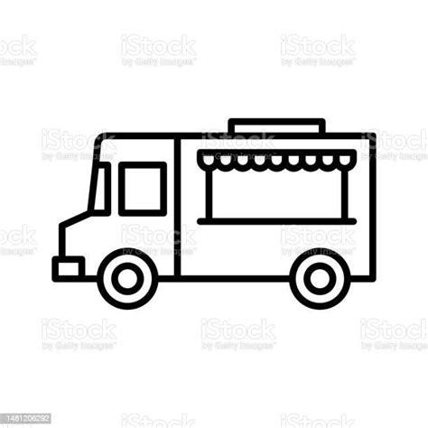 길거리 음식 트럭 아이콘입니다 트레이드 밴 모바일 카페 자동차 식사를 요리하고 판매하기 위한 운송 거리에 대한 스톡 벡터 아트