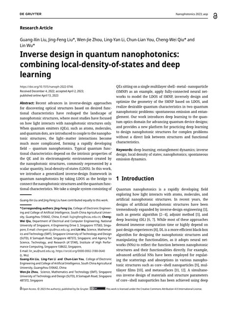 Pdf Inverse Design In Quantum Nanophotonics Combining Local Density Of States And Deep Learning