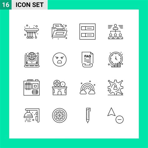 16 Universal Outlines Set For Web And Mobile Applications Settings Globe Grid Group Teamwork
