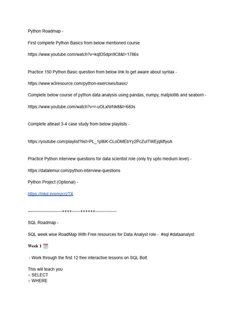 Python And Sql Roadmap For Data Analyst Pdf