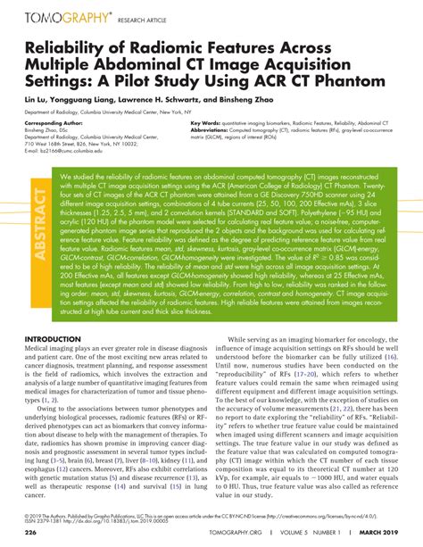 Pdf Reliability Of Radiomic Features Across Multiple Abdominal Ct Image Acquisition Settings
