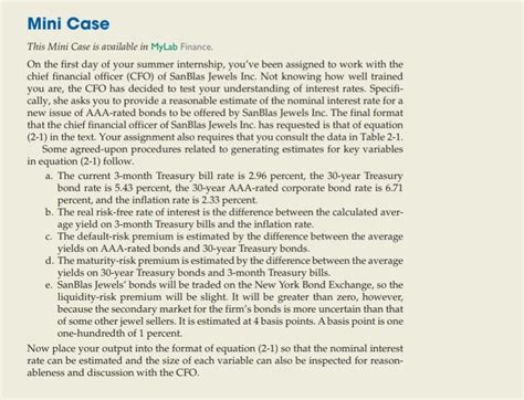 Solved This Mini Case Is Available In Mylab Finance On The