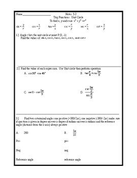 All Trig Day CW Trig Values Given Ordered Pair Co Terminal Reference Ang