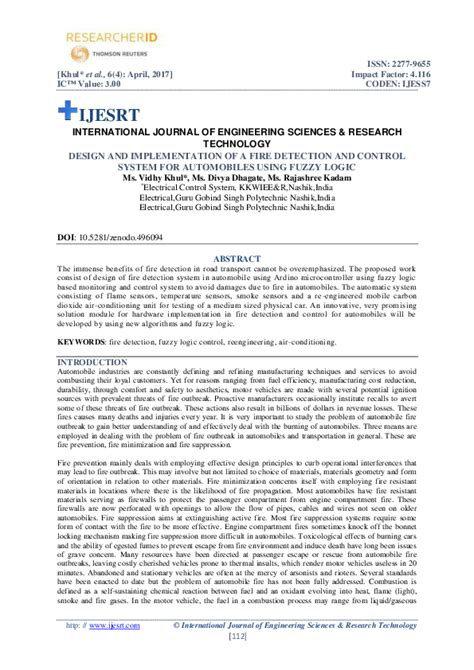 Pdf Design And Implementation Of A Fire Detection And Control System For Automobiles Using