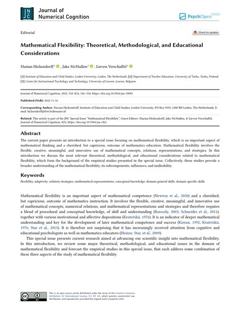 Pdf Mathematical Flexibility Theoretical Methodological And