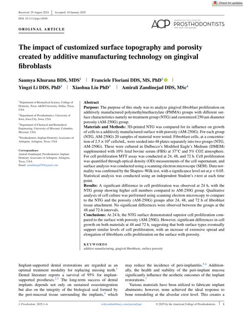 Pdf The Impact Of Customized Surface Topography And Porosity Created By Additive Manufacturing