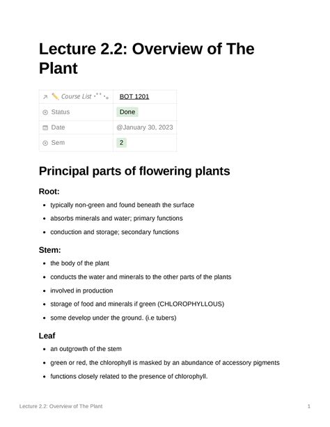 Lecture 2 Overview Of The Plant Lecture 2 Overview Of The Plant 𝘊𝘰𝘶𝘳𝘴𝘦 𝘓𝘪𝘴𝘵 ･ﾟﾟ･｡ Bot 1201