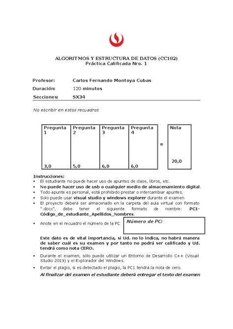 Algoritmos Y Estructura De Datos Pc Algoritmos Y Estructura De Datos Cc182 Práctica
