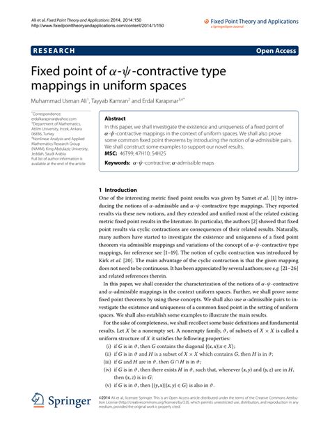 Pdf Fixed Point Of α ψ Contractive Type Mappings In Uniform Spaces