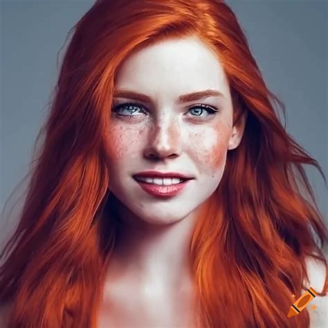 Portrait Of A Beautiful Young Woman With Red Hair And Freckles On Craiyon
