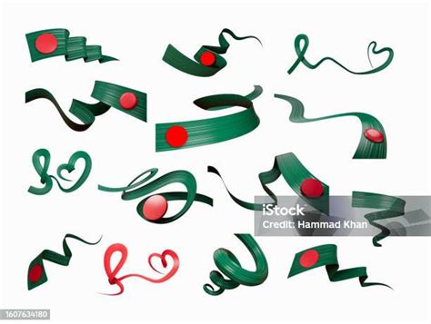 방글라데시 깃발 흔들리는 리본 깃발 흰색 배경 3d 그림의 다른 스타일의 3d 세트 0명에 대한 스톡 사진 및 기타 이미지