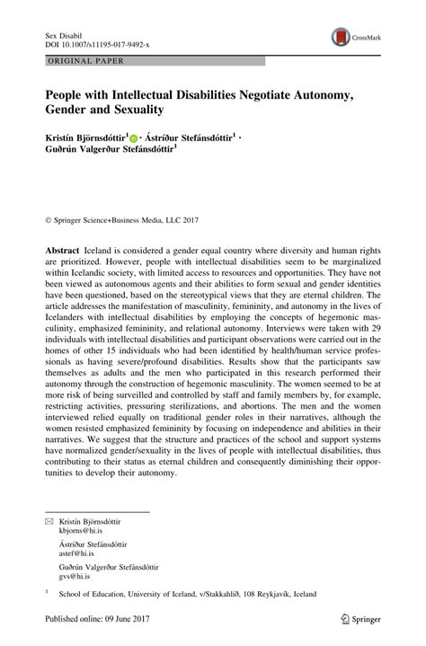 Pdf People With Intellectual Disabilities Negotiate Autonomy Gender And Sexuality