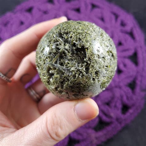 Peruvian Epidote Large Sphere Crystal Ball Polished Natural Vugs Half