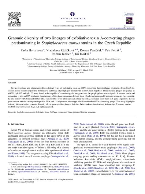 Genomic Diversity Of Two Lineages Of Exfoliative Toxin A Converting Phages Predominating In