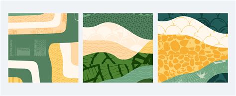 추상적 인 풍경 벡터 소셜 미디어 배경 일러스트레이션 세트입니다 다채로운 질감의 시골 장식 에코 카드의 번들 자연 생태 유기 환경 엽서 포스터 디자인 패턴에 대한 스톡 벡터