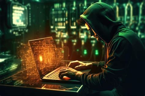 Premium AI Image A Hacker Using Abstract Laptop With Binary Code