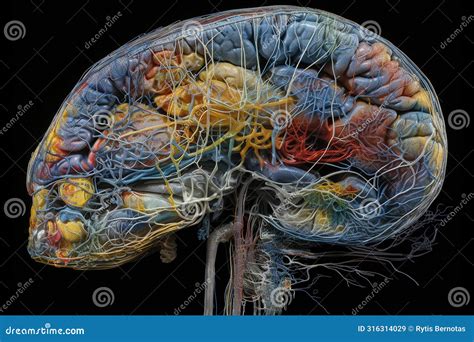 Detailed Human Brain Vasculature Model Stock Illustration