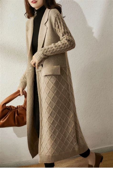 패턴 니트 롱 가디건 코트