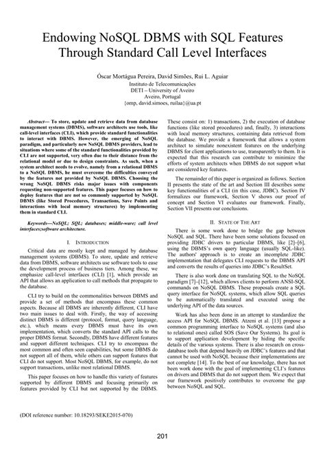 Pdf Endowing Nosql Dbms With Sql Features Through Standard Call Level Interfaces