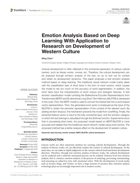 Pdf Emotion Analysis Based On Deep Learning With Application To Research On Development Of