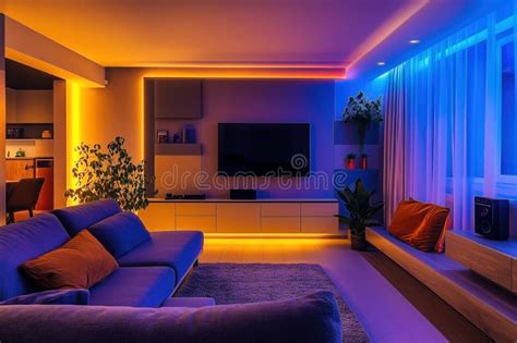 Modern Interior Design Of A Living Room With Led Lights Ai Photo Stock