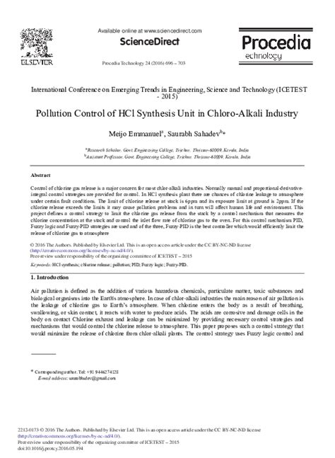 Pdf Pollution Control Of Hcl Synthesis Unit In Chloro Alkali Industry