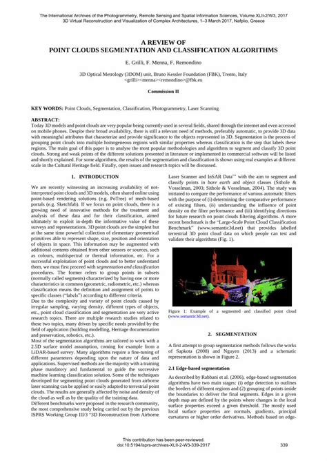 PDF A REVIEW OF POINT CLOUDS SEGMENTATION AND CLASSIFICATION POINT CLOUDS SEGMENTATION