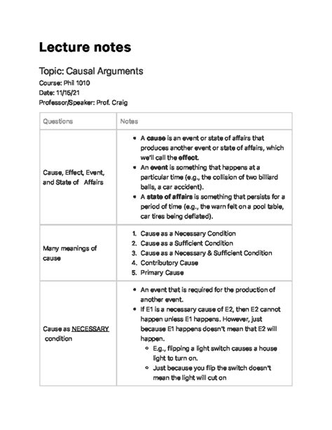 Causal Arguments Le C T U Re N O Te S Topic Causal Arguments Course