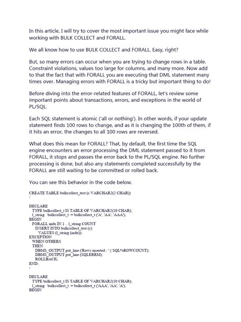 Bulk Exception Pdf Plsql Sql