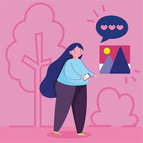 스마트폰을 가진 여성 프리미엄 벡터