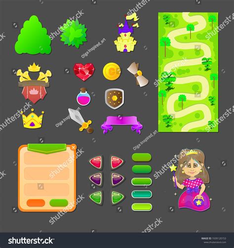 Game Ui Set Buttons Icons Character Stock Vector Royalty Free 1939120153 Shutterstock