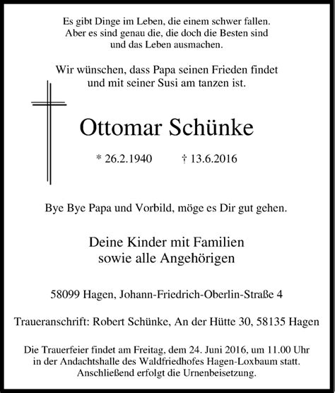 Traueranzeigen Von Ottomar Schünke Trauer In Nrw De
