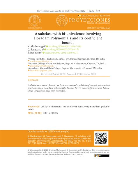 Pdf A Subclass With Bi Univalence Involving Horadam Polynomials And Its Coefficient Bounds