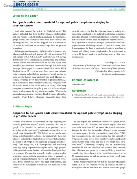 Re Lymph Node Count Threshold For Optimal Pelvic International Journal Of Urology