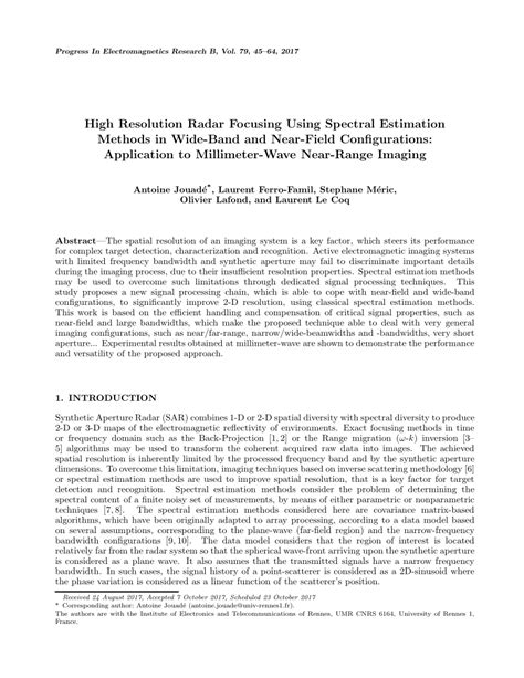 Pdf High Resolution Radar Focusing Using Spectral Estimation Methods In Wide Band And Near