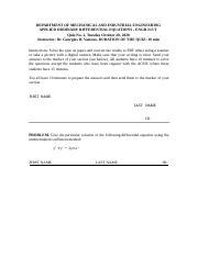 ENGR 213 Quiz No 2 FALL 2020 Docx DEPARTMENT OF MECHANICAL AND