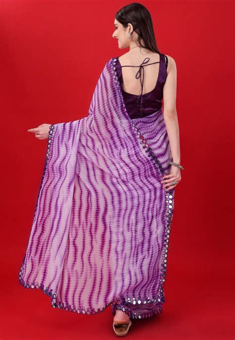 Buy Tye N Dye Printed Georgette Saree In Purple Online Spf9452