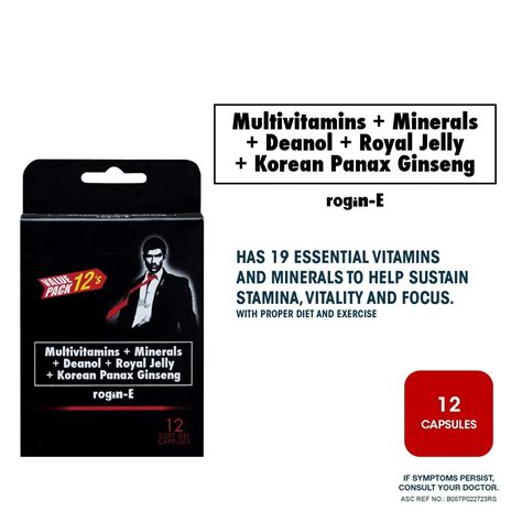 Rogin E Multivitamins Minerals Deanol Royal Jelly Korean Panax Ginseng 12 Softgel
