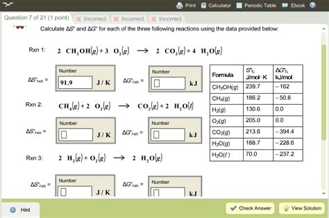solved calculate delta s and delta g for each of the three
