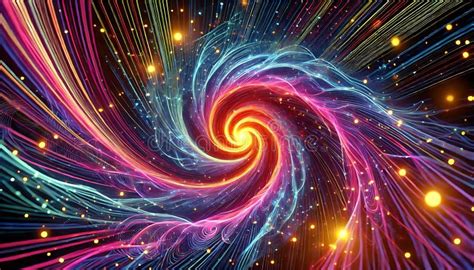 Dynamic Spiraling Vortex In Vibrant Neon Colors With Glowing Light Trails Created Using