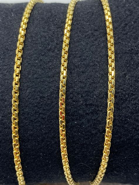18k Solid Gold Box Chain Necklace 2mm Different Sizes Etsy