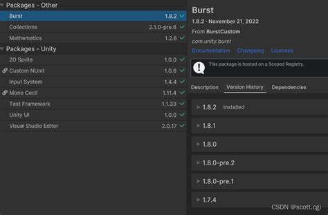 「unity3d」解决2022的packagemanager无法显示官方插件burst和collections的最新版本 unity3d