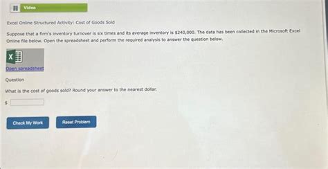 Solved Excel Online Structured Activity Cost Of Goods Sold Chegg