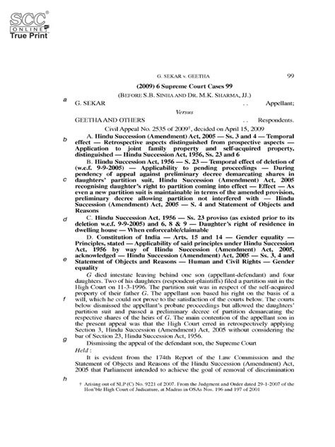 G Sekar V Geetha 2009 6 Scc 99 Pdf Courts Legal Organizations
