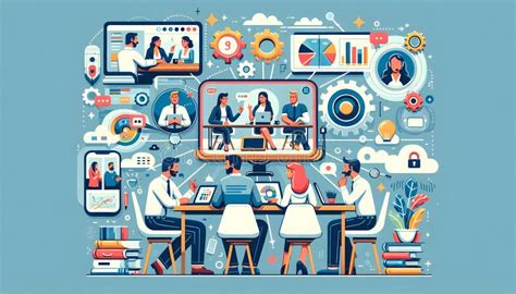 Flat Design As Remote Team Collaborating On A Market Research Project Concept As A Vector