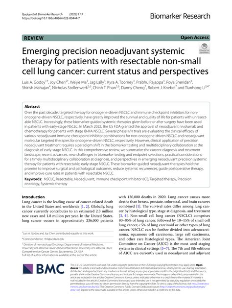Pdf Emerging Precision Neoadjuvant Systemic Therapy For Patients With Resectable Non Small