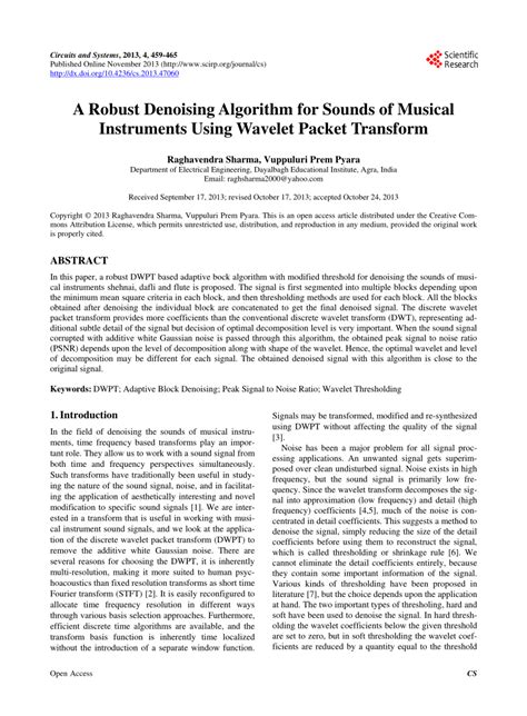 Pdf A Robust Denoising Algorithm For Sounds Of Musical Instruments