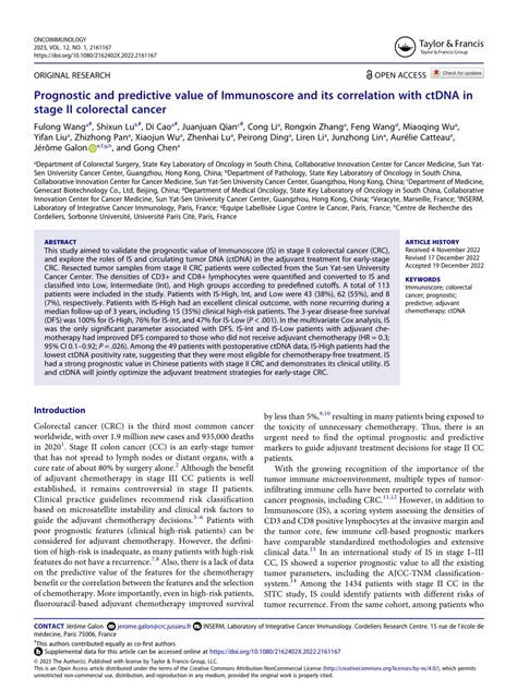 Pdf Prognostic And Predictive Value Of Immunoscore And Its Correlation With Ctdna In Stage Ii