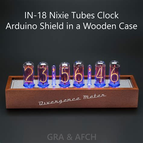In 18 Shield Nixie Clock With Sockets And Columns In A Vintage Ashwood In 18 Shield Nixie Clock With Sockets And Columns In A Vintage Ashwood